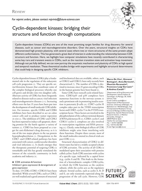 Pdf Cyclin Dependent Kinases Bridging Their Structure And Function Through Computations