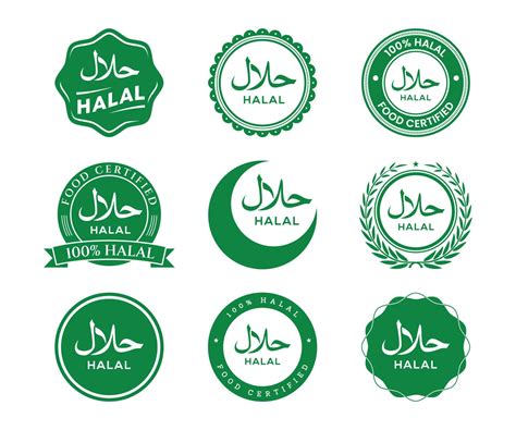 Halal Food Products Labels Vector Halal Sign Certificate Tag Green Colors Halal Food Logo Set