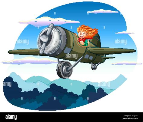 Happy Girl Riding Plane In The Sky Illustration Stock Vector Image