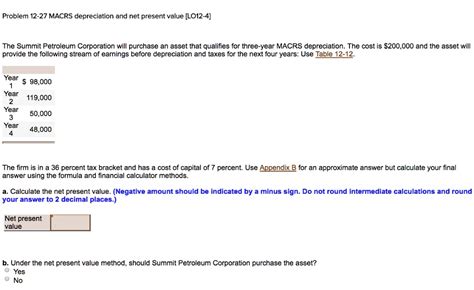 GET ANSWER Problem 12 27 MACRS Depreciation And Net Present Value