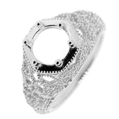 Filigree Sterling Silver Semi Mount Ring Setting Round Rd 8x8mm Vintage