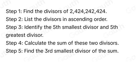 Solved 1 The Third Smallest Divisor Of The Sum Of The Fifth Smallest Divisor And The Fifth