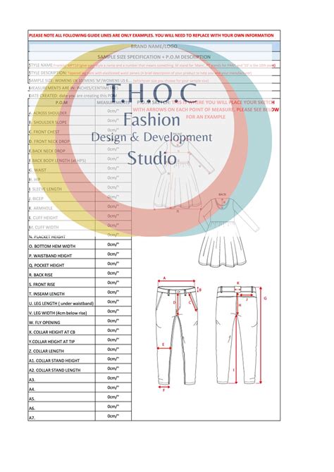POM Points Of Measure File Size Spec POM File Fashion Template Teck Pack Digital Download