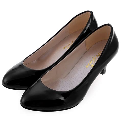 Women Pu Leather Med Heels Pumps Shoes Classic New High Quality Shoes