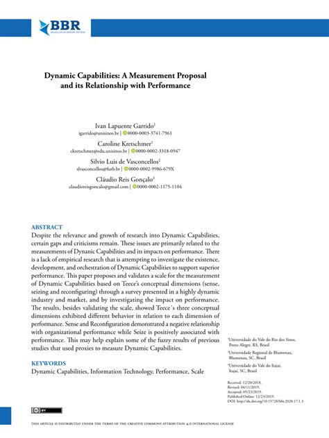 Pdf Dynamic Capabilities A Measurement Proposal And Its Relationship
