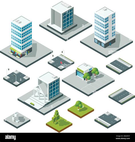 Set Of Isometric City Landscape Design Elements 3d Constructor Stock