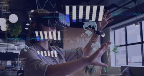 Animation Of Graphs And Charts Processing Data Over Asian Casual