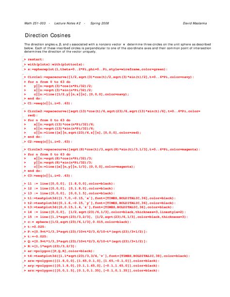 Direction Cosines Lecture Notes Math 251 Docsity
