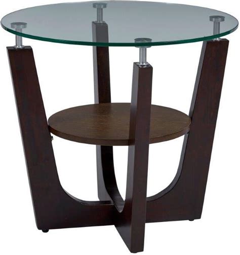 Four Points Round Glass Top End Table In Brown By Progressive Furniture