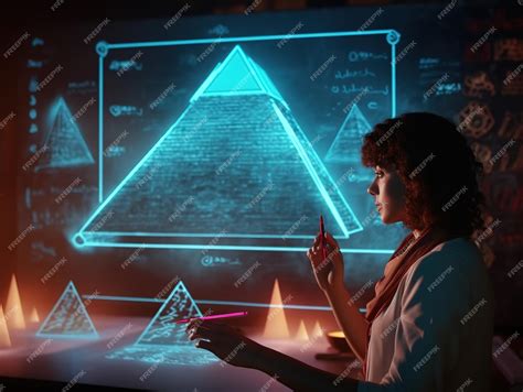 Premium Photo Teacher Teaching Pyramids History In Hologram Map Ai Education Technology Ai