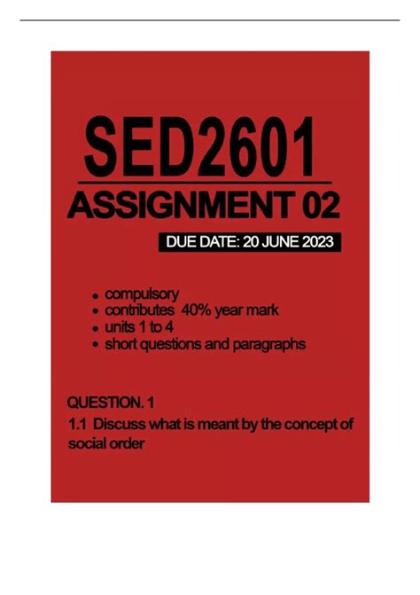 SED ASSIGNMENT SED Sociology Of Education SED Stuvia SA