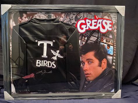 Grease Danny Zuko T Birds Jacket Hand Signed By John Travolta Framed