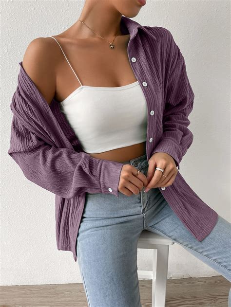 Shein Essnce قميص منخفض الاكتاف طويل بدون لباس علوي كامي توب شي إن