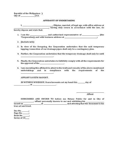 Draft Affidavit Of Undertaking