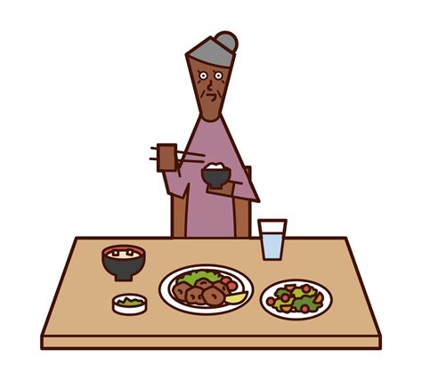 식사를 하는 노인여자의 일러스트 무료 일러스트 소재집 Kukukeke