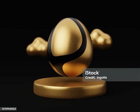 구름 3d 렌더링 일러스트와 연단에 황금 부활절 달걀 행복한 부활절 날 개념 받침대와 달걀로 최소한의 장면 3차원 형태에 대한