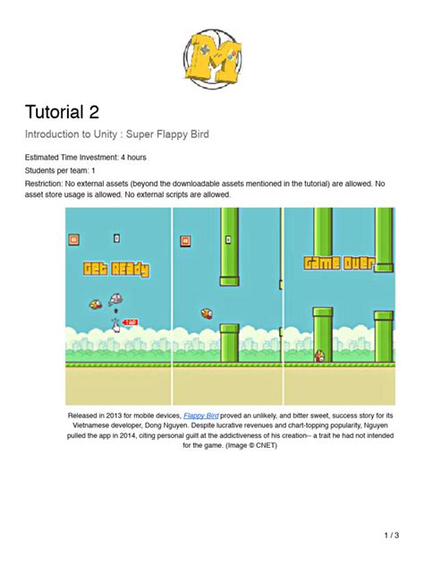 Tutorial 2 Introduction To Unity Super Flappy Bird Pdf Unity Game Engine System Software
