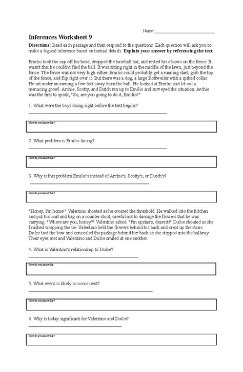 Inferring Drawing Name Inferences Worksheet 9 Directions Read