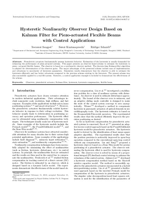 Pdf Hysteretic Nonlinearity Observer Design Based On Kalman Filter For Piezo Actuated Flexible
