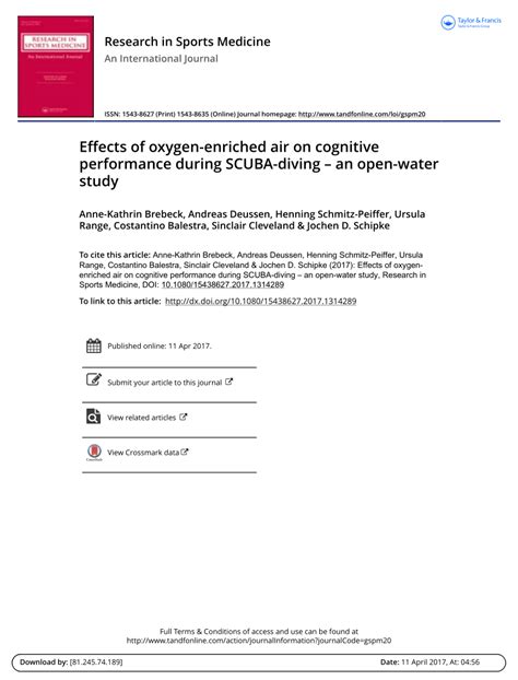 Pdf Effects Of Oxygen Enriched Air On Cognitive Performance During Scuba Diving An Open