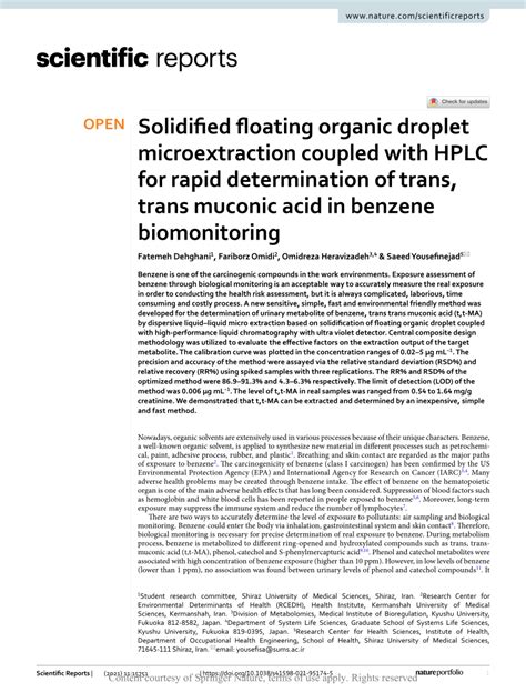 Pdf Solidified Floating Organic Droplet Microextraction Coupled With Hplc For Rapid