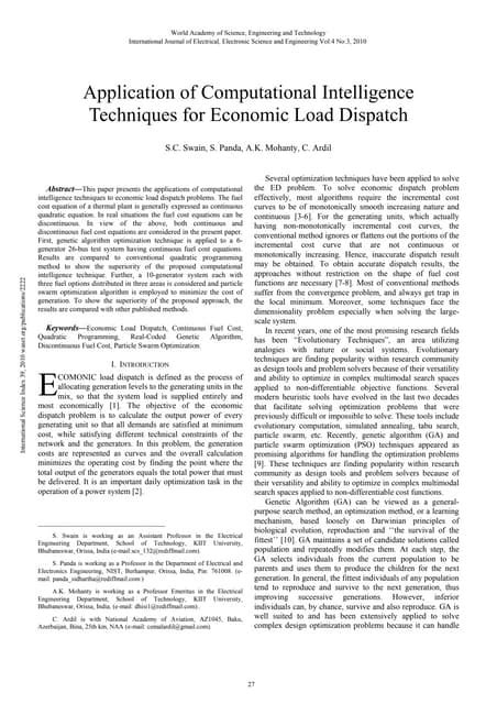An Effectively Modified Firefly Algorithm For Economic Load Dispatch Problem Pdf