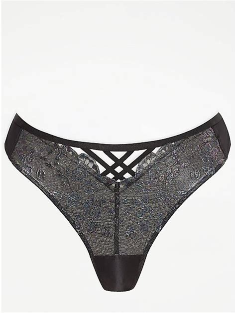 Black Entice Holographic Lace Super High Leg Knickers Women George