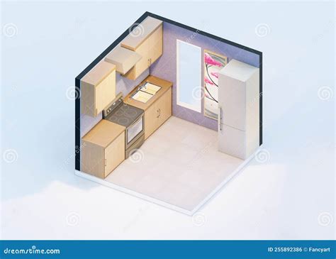 Orthographic View Of Kitchen With Cabinets Isometric View Architectural