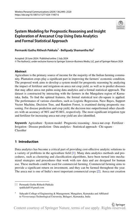 System Modeling For Prognostic Reasoning And Insight Exploration Of Arecanut Crop Using Data