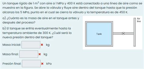 Solved Un tanque rígido de m con aire a MPa y K está Chegg