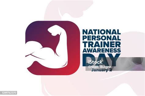 전국 개인 트레이너 인식의 날 1월 2일 휴일 개념 배경 배너 카드 텍스트 비문이있는 포스터용 템플릿 벡터 Eps10 그림입니다 1월에 대한 스톡 벡터 아트 및 기타 이미지