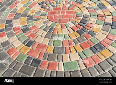 Round Colorful Pavement On Sunny Day In Public Park Colorful Paving