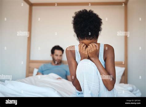 Woman Crying After Fighting With Husband In Bedroom At Home Wife Sad