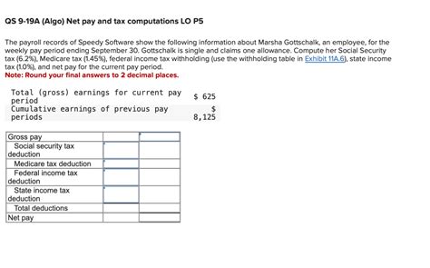Solved QS 9 19A Algo Net Pay And Tax Computations LO P5 Chegg