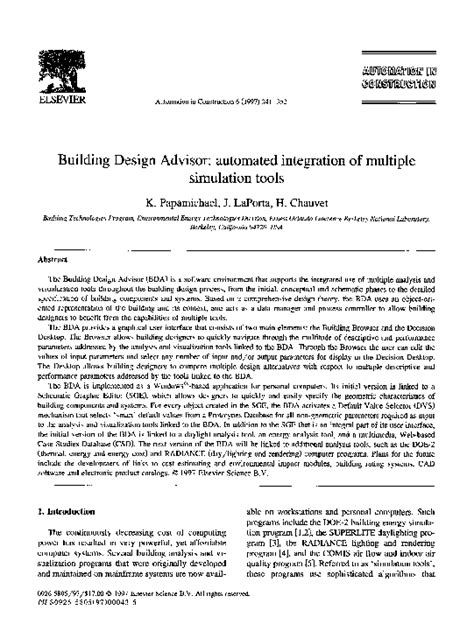 Pdf Building Design Advisor Automated Integration Of Multiple