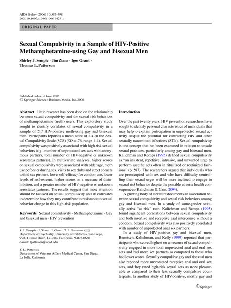 Pdf Sexual Compulsivity In A Sample Of Hiv Positive Methamphetamine