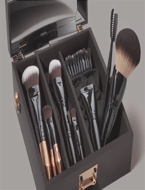Premium AI Image A Sleek Black Makeup Box With A Selection Of Brushes