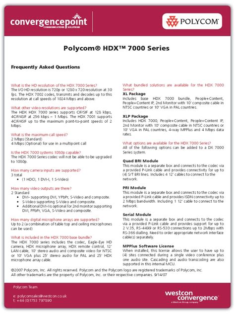 Polycom Hdx 7000 Faq Pdf Videoconferencing Display Resolution