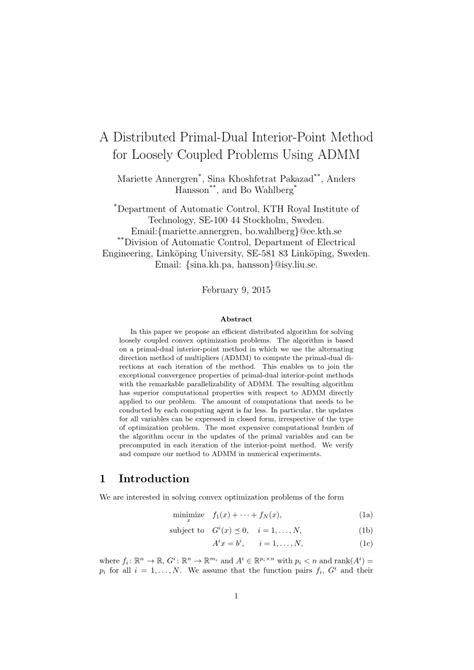 PDF A Distributed Primal Dual Interior Point Method For Loosely