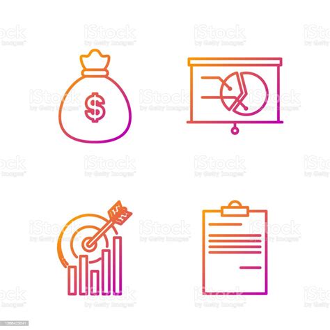그래프 차트 머니 백 및 그래프 차트와 보드와 함께 줄 문서 대상을 설정합니다 그라데이션 색상 아이콘입니다 벡터 가방에 대한 스톡 벡터 아트 및 기타 이미지 Istock