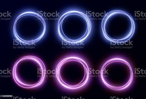 크리 에이 티브 라이트 네온 라운드 프레임 Png 둥근 빛나는 파란색과 분홍색 선으로 만든 프레임 게임 웹 사이트 엽서 라이트 배너를위한 디자인 요소 곡선에 대한 스톡 벡터