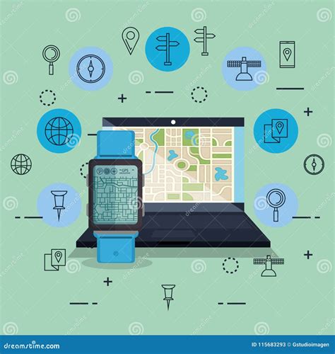 laptop with gps navigation software stock vector illustration of