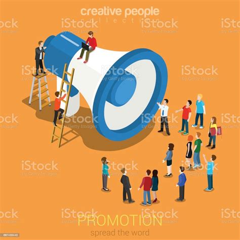 소셜 미디어 홍보 온라인 마케팅 평면 3d 웹 아이소메트릭 Infographic 현대 기술 통신 개념 거 대 한 스피커 마이크로