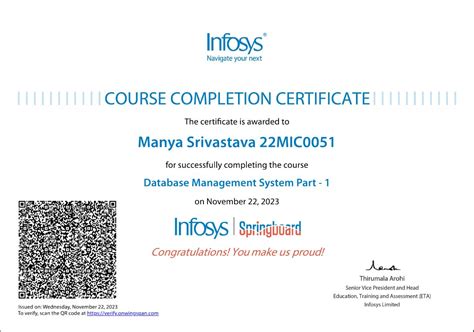 Completion Of Dbms Course Manya Srivastava Posted On The Topic Linkedin