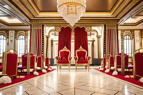 Una Gran Sala Con Sillas Rojas Y Un Candelabro Dorado Y Blanco Imagen Premium Generada Con IA