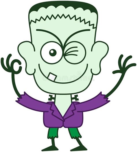 Halloween Frankenstein Winking And Making An Ok Sign Stock Vector