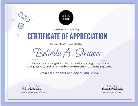 International Nurses Day Appreciation Certificate Template Edit