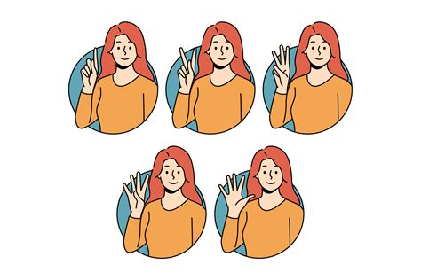 set of smiling woman showing numbers with hand gesture happy girl