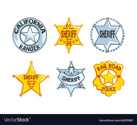 Golden And Silver Sheriff Badges Set Five Six Vector Image