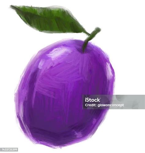 보라색 자두 매실 과일 디지털 손 유기농 유화 브러시 텍스처 일러스트 아트 디지털 생성 이미지에 대한 스톡 벡터 아트 및 기타 이미지 디지털 생성 이미지 자두 프룬